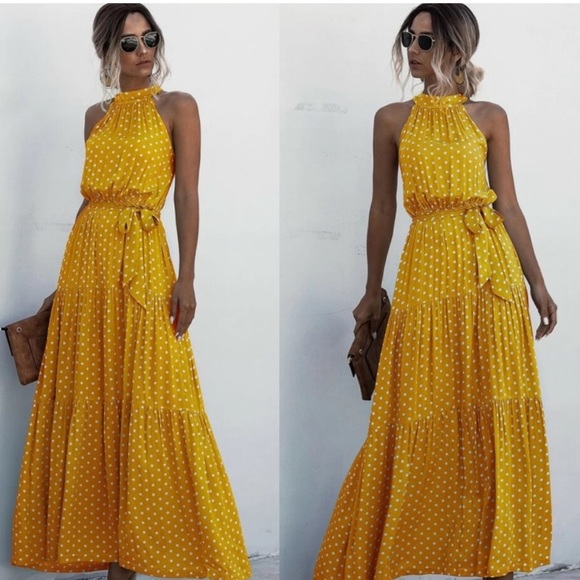 Dresses | Boho Gypsy Dot Halter Maxi Dress | Poshmark